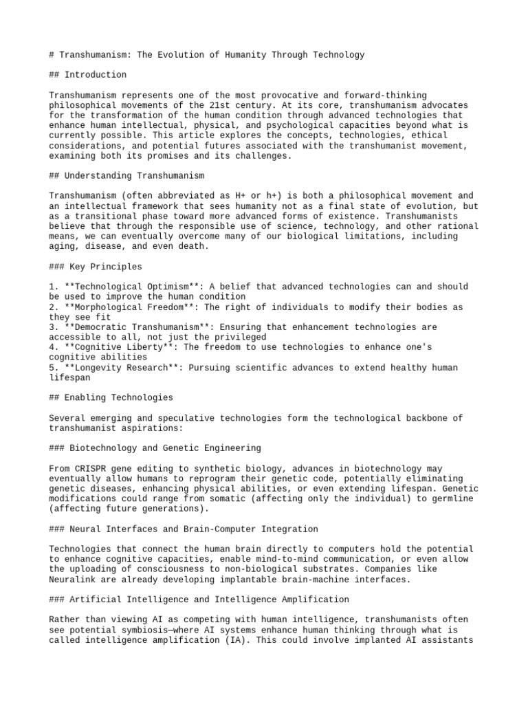 Transhumanism The Evolution of Humanity Through Technology | PDF ...