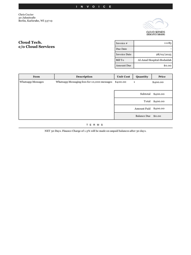 Invoice for Whatsapp Messaging Fees | PDF