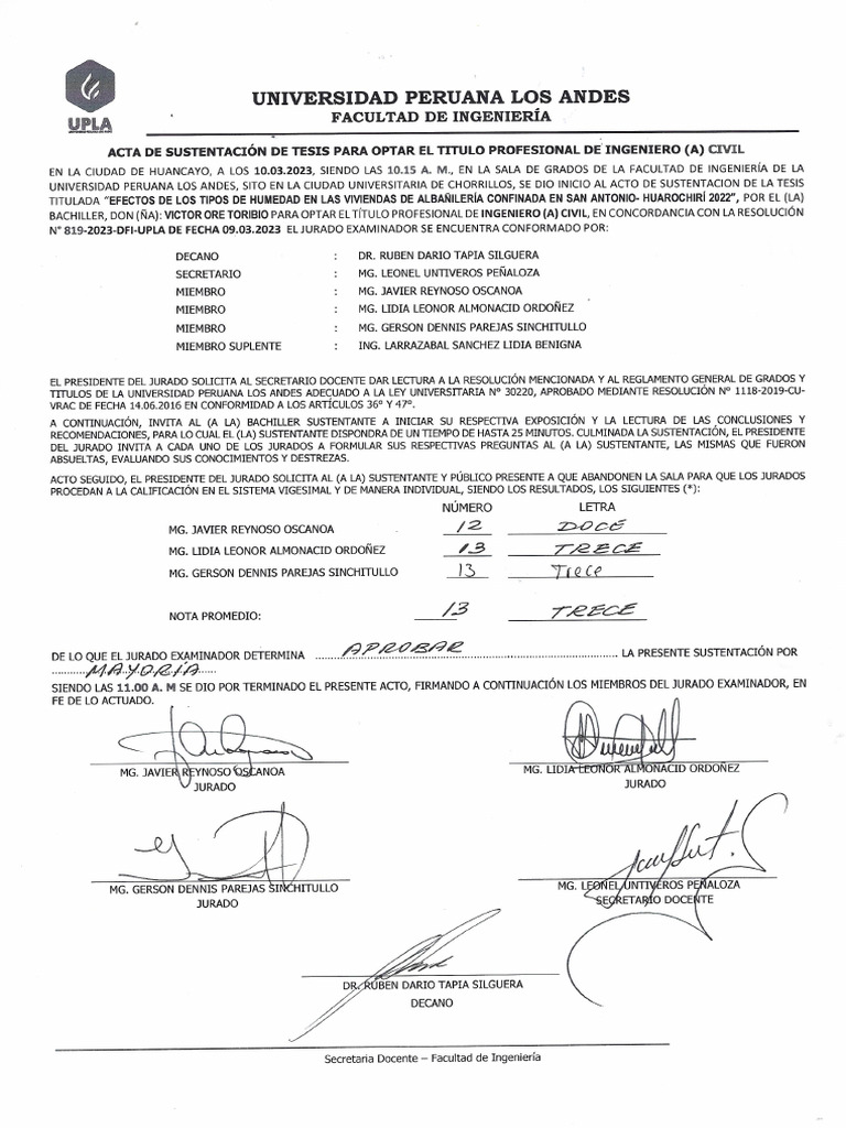 acta de sustentacion corregida | PDF