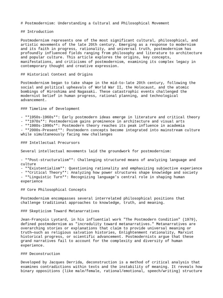 Postmodernism Understanding A Cultural and Philosophical Movement | PDF ...