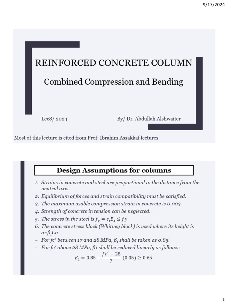 Concrete2 Lec8,9 Columns 2 1 | PDF | Stress (Mechanics) | Bending