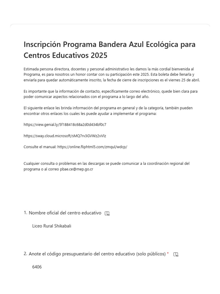 Inscripción Programa Bandera Azul Ecológica para Centros Educativos ...