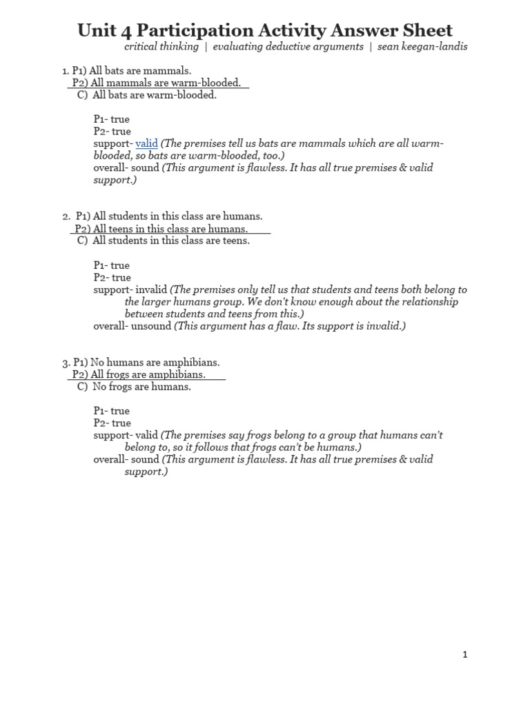 logic PA unit 4 - evaluating arguments ANSWER SHEET | PDF | Argument | Pessimism