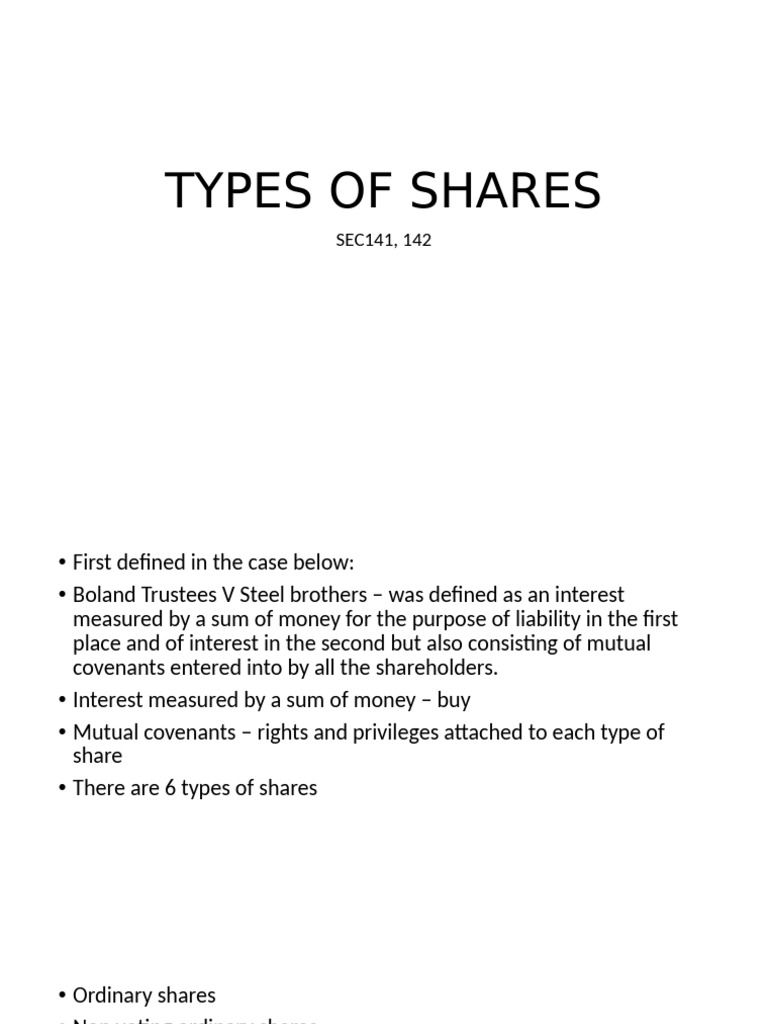 Types of Shares Explained: Rights & Features | PDF | Dividend | Liquidation