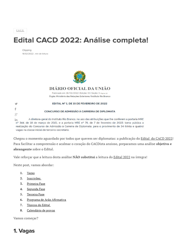 Análise do Edital CACD 2022 | PDF