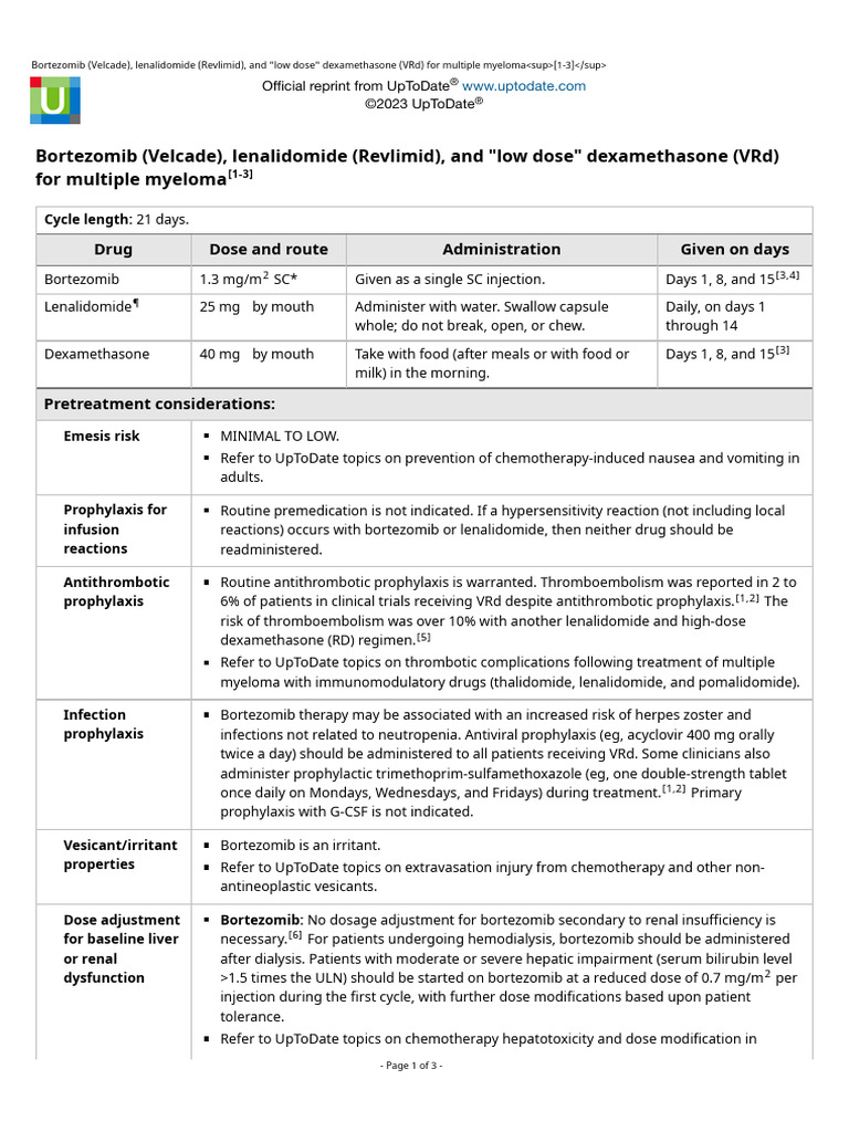 Myeloma VRD Protocol UPTODATE | PDF | Chemotherapy | Multiple Myeloma