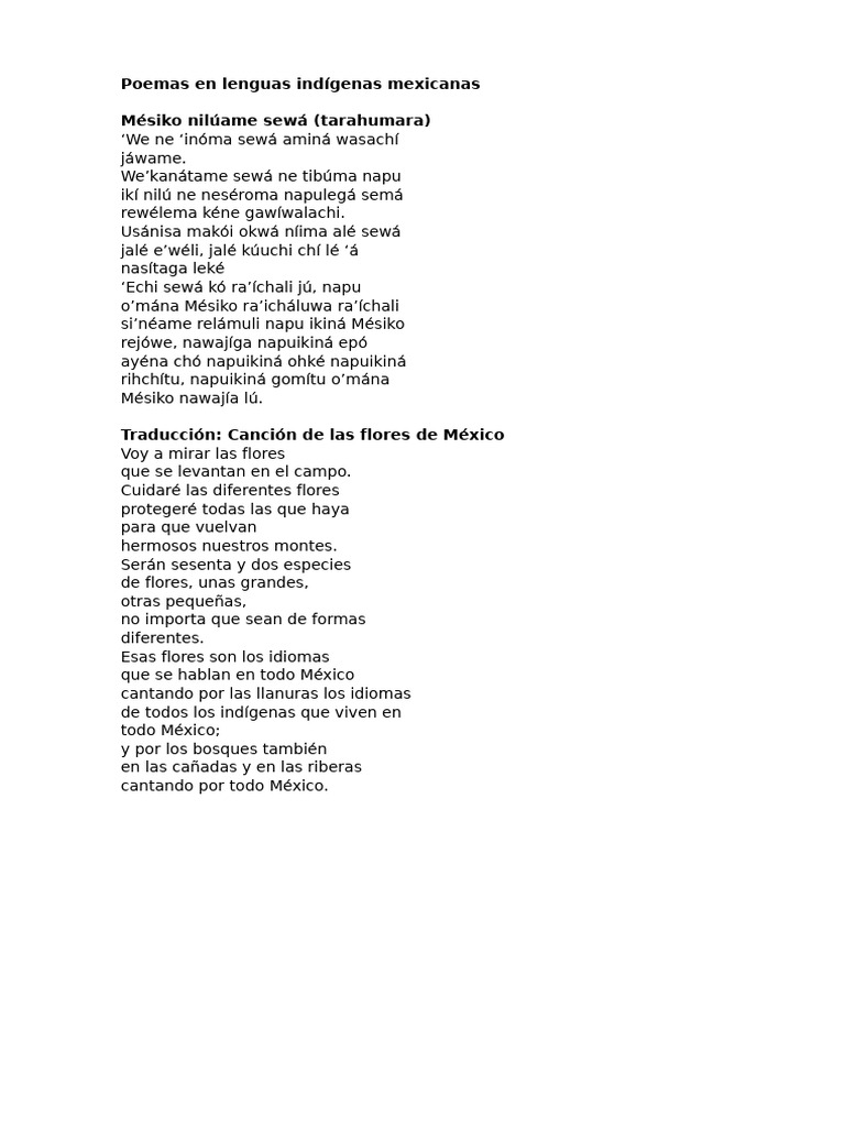 Poemas en lenguas indígenas de México | PDF
