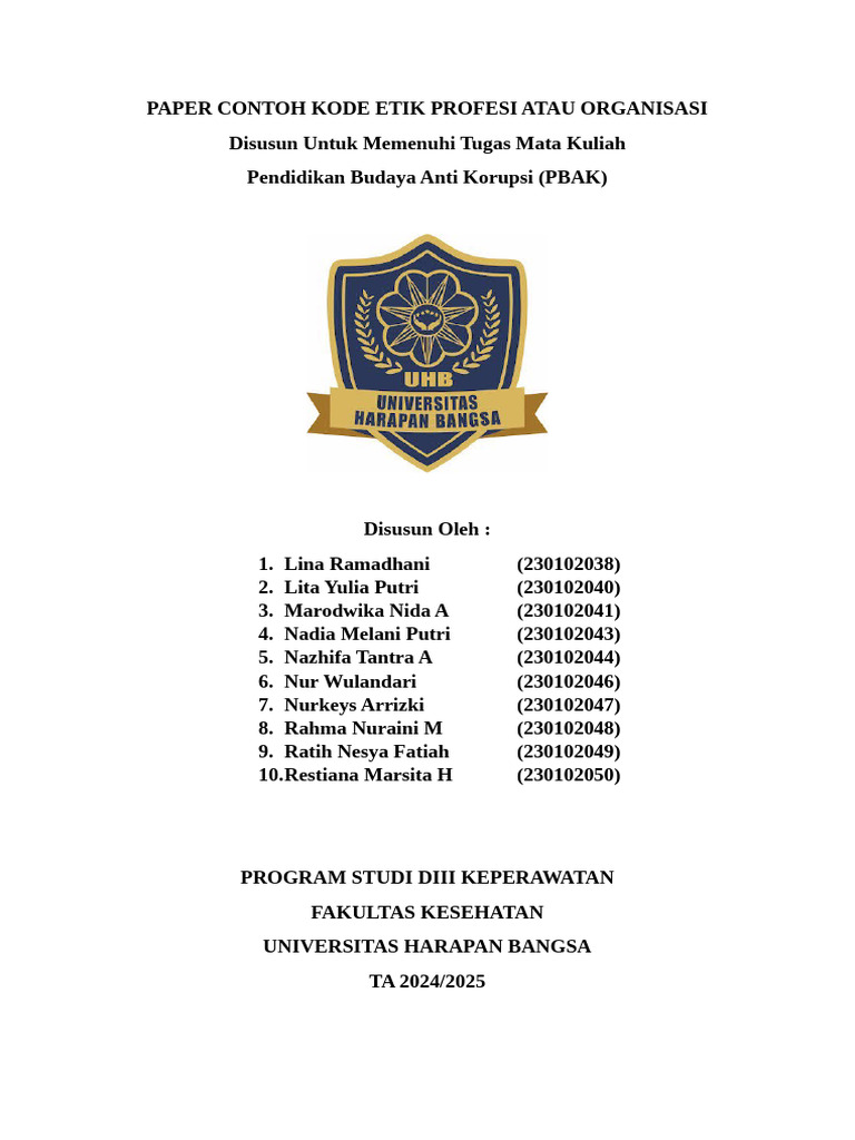 Paper Contoh Kode Etik Profesi Atau Organisasi | PDF