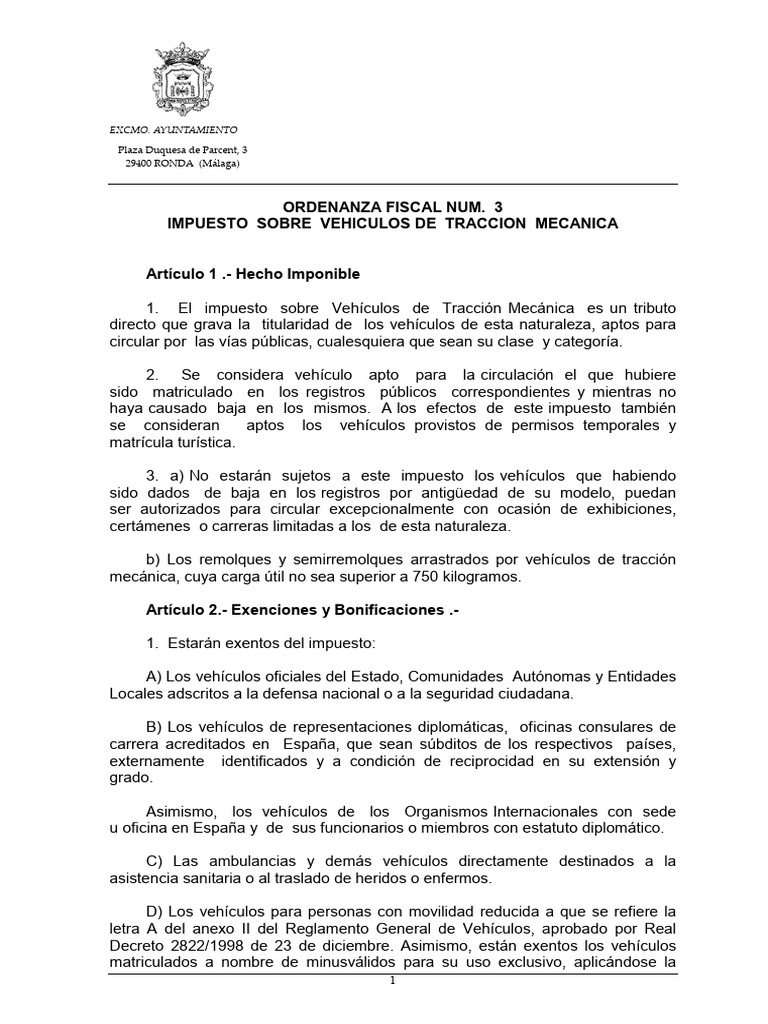 Ordenanza Fiscal No 3 Ivtm Vehiculos | PDF | Impuestos | Invalidez