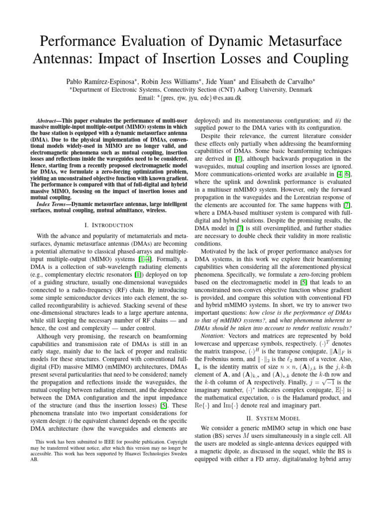 Performance Evaluation of Dynamic Metasurface Antennas: Impact of ...