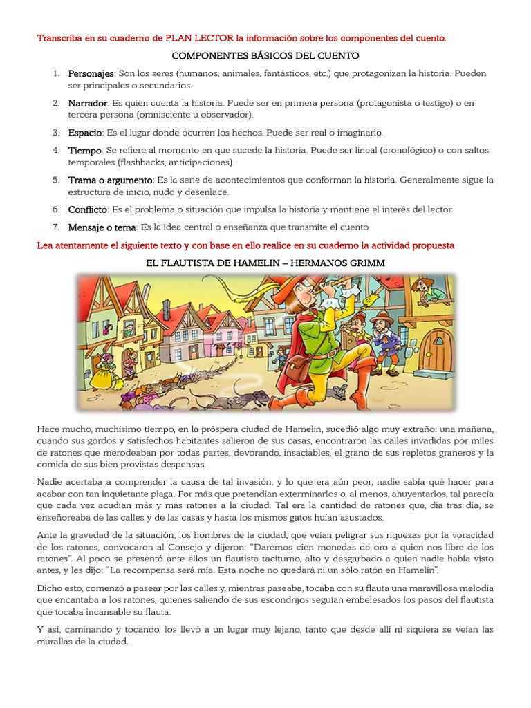Grado Sexto - Componentes Del Cuento - Plan Lector | PDF