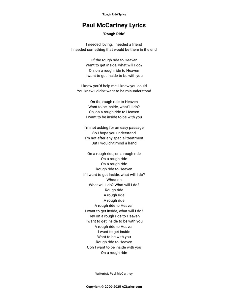Rough Ride Lyrics by Paul McCartney | PDF