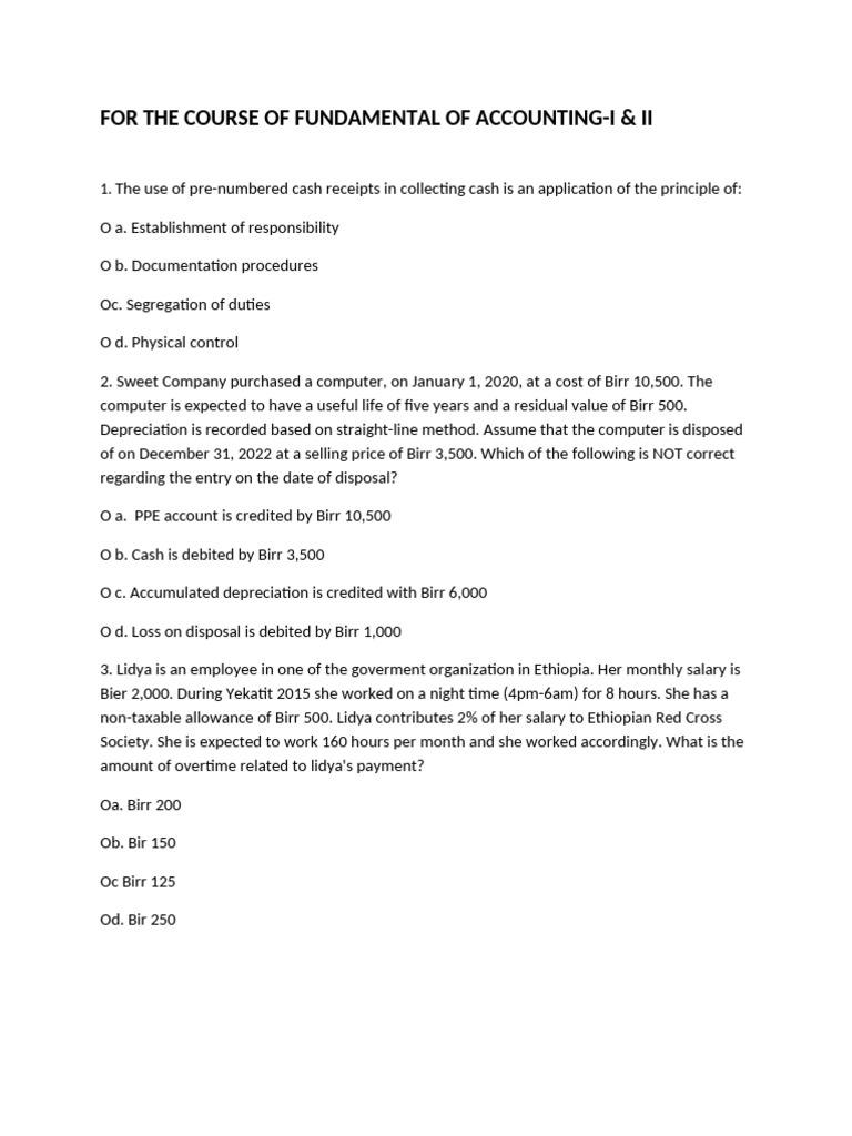 Accounting Exit Exam Questions & Answers | PDF | Debits And Credits | Money