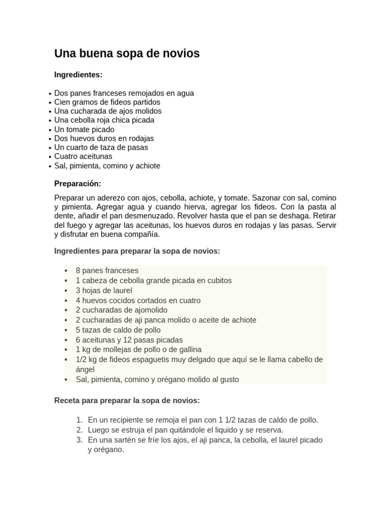 Recetas Variadas: Sopa de Novios y Ensaladas | PDF | ensalada | Sopa