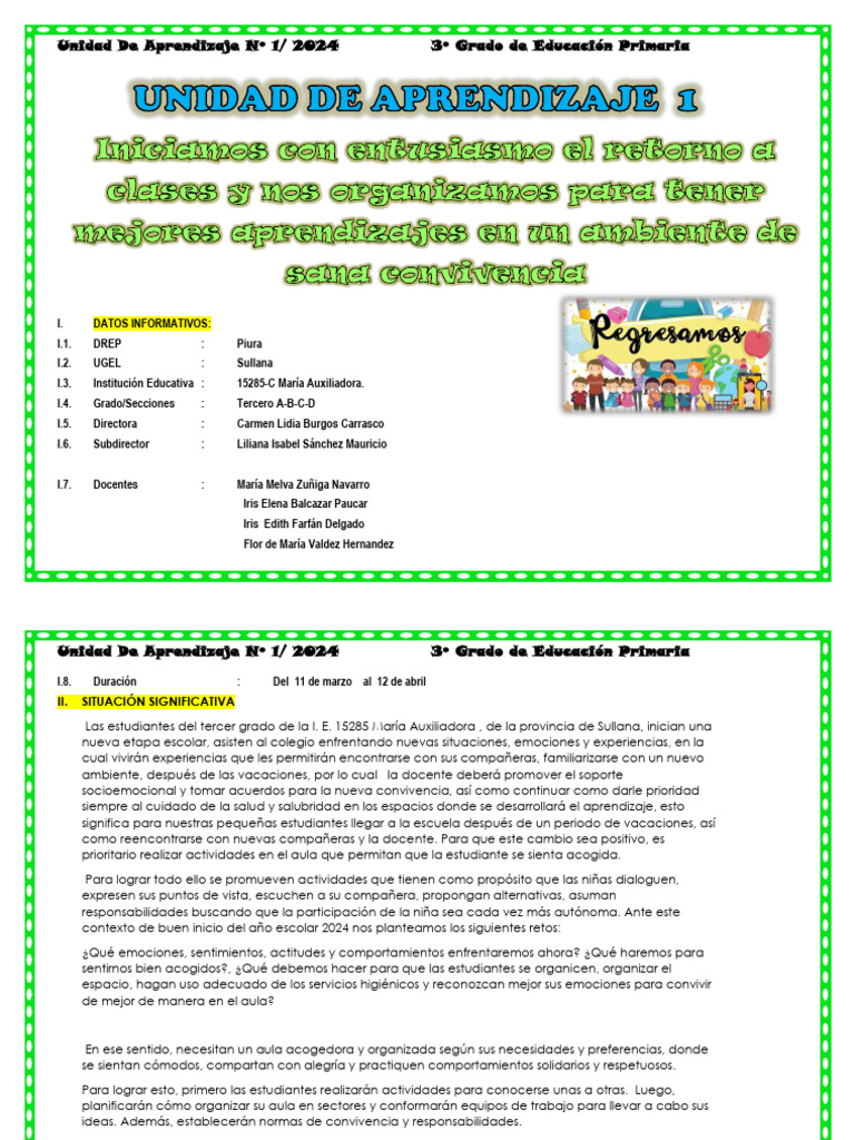 Unidad de Aprendizaje 3º Grado 2024 | PDF | Datos | Aprendizaje