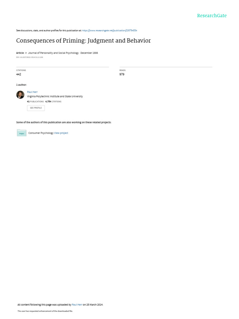 Consequences of Priming Judgment and Behavior | PDF | Priming ...