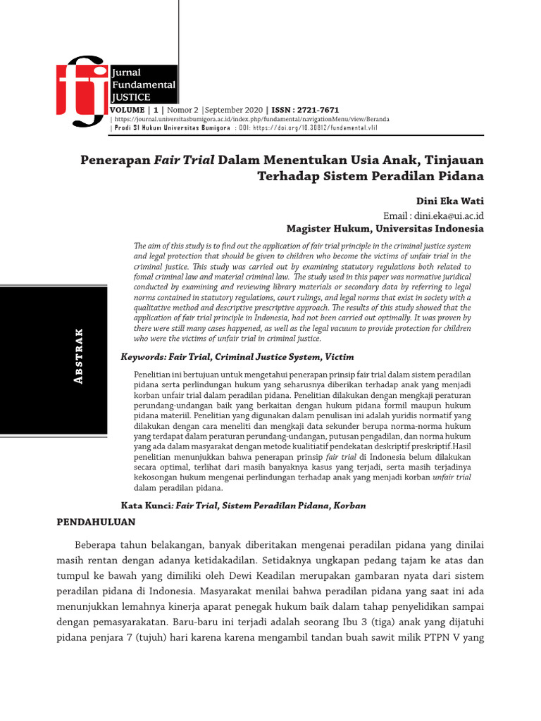 Penerapan Fair Trial DLM Mnentukan Usia Anak-Tinjauan THD SPP | PDF