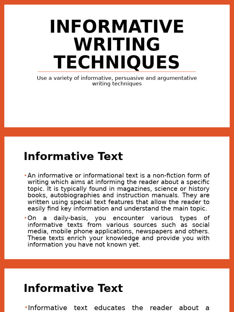 M2 Informative Writing Techniques | PDF | Essays | Books