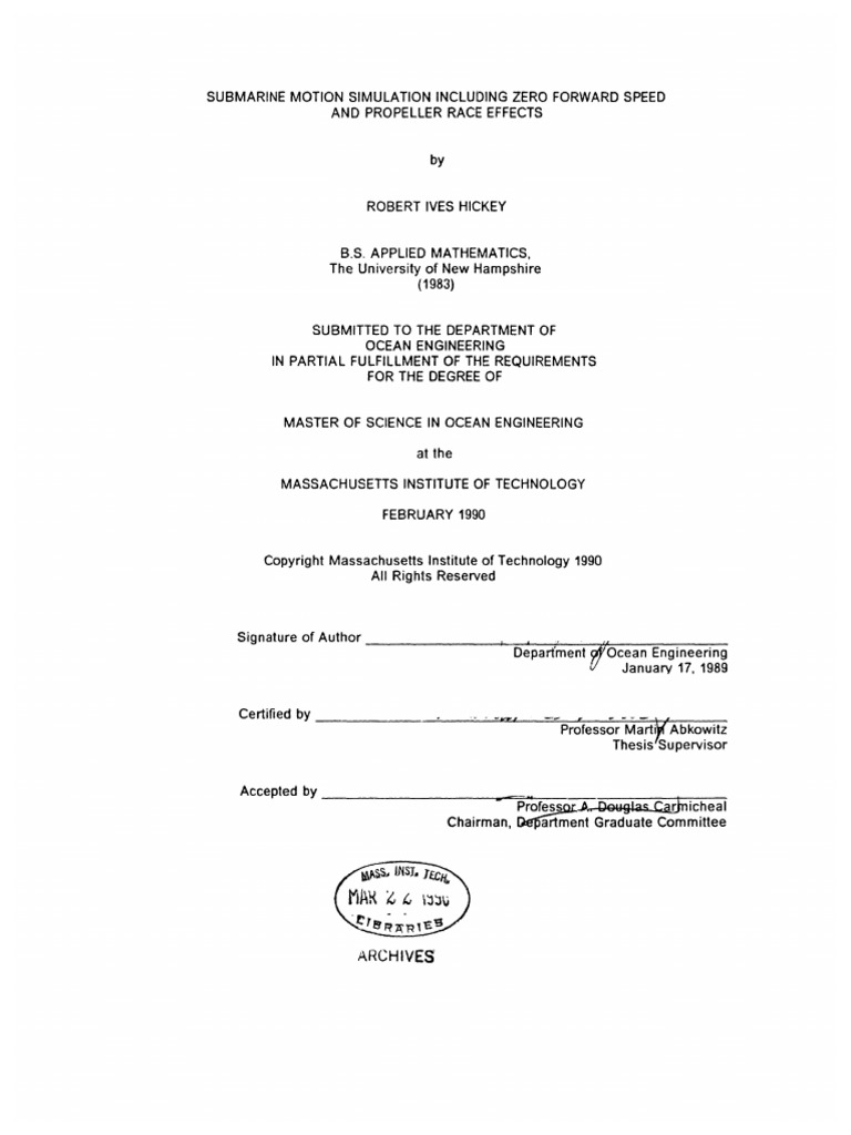 Submarine motion simulation including zero forward speed and propeller ...