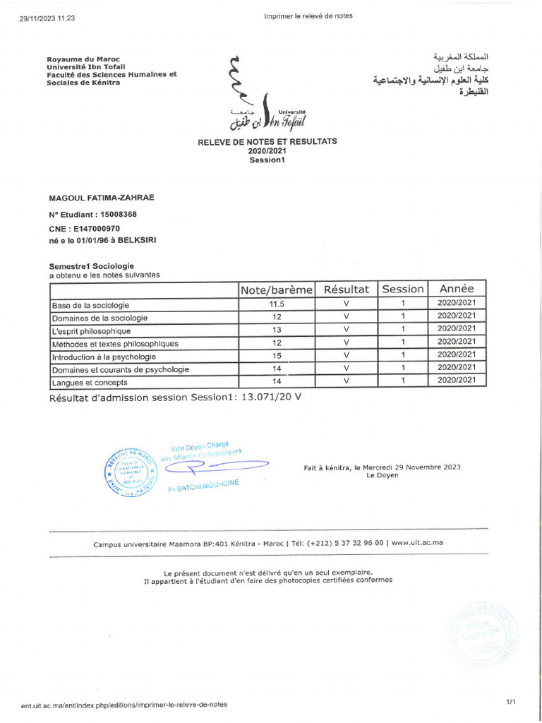 Relev Fatima Zahra Magoul Licence | PDF