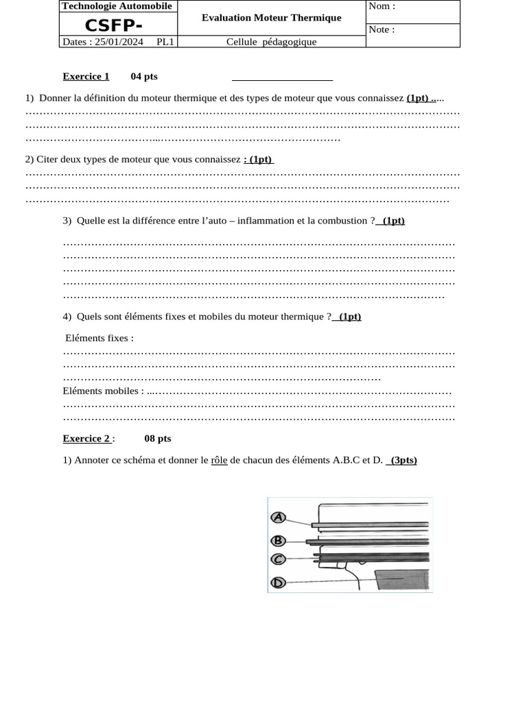 Evaluation Moteur PL1 | PDF