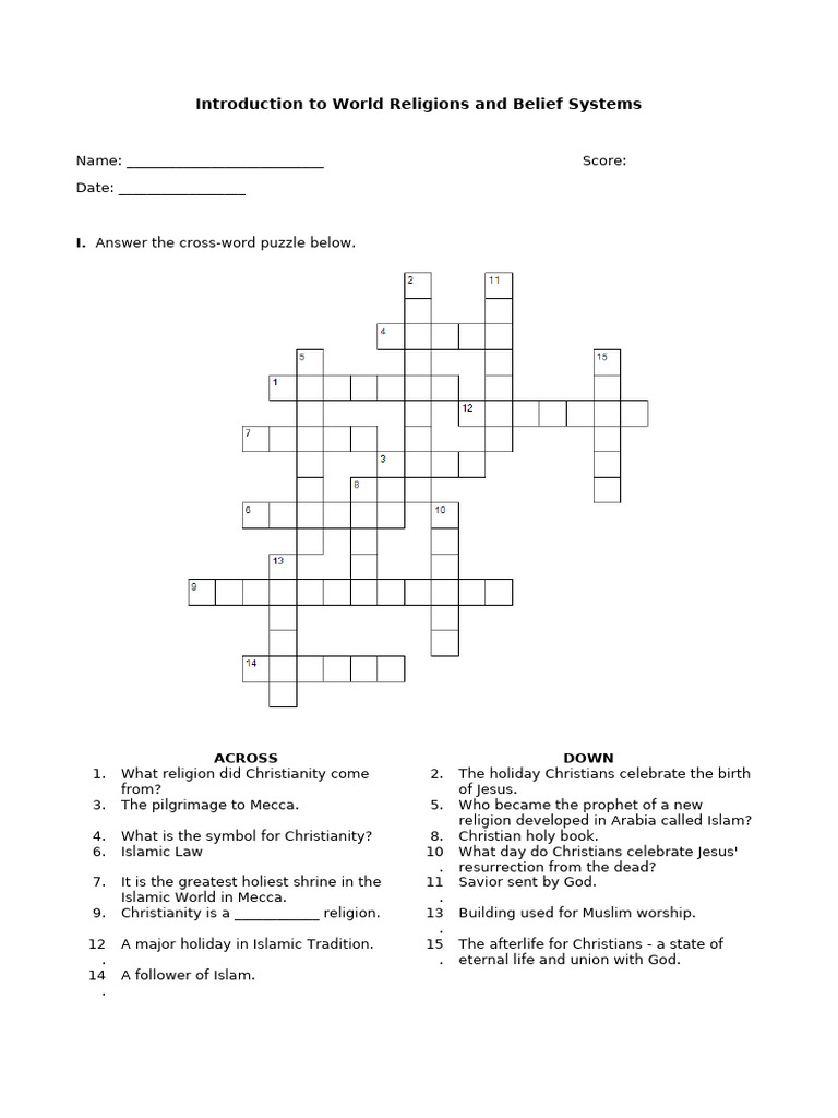 World Religions Crossword and Quiz Guide | PDF | Jesus | Abrahamic ...