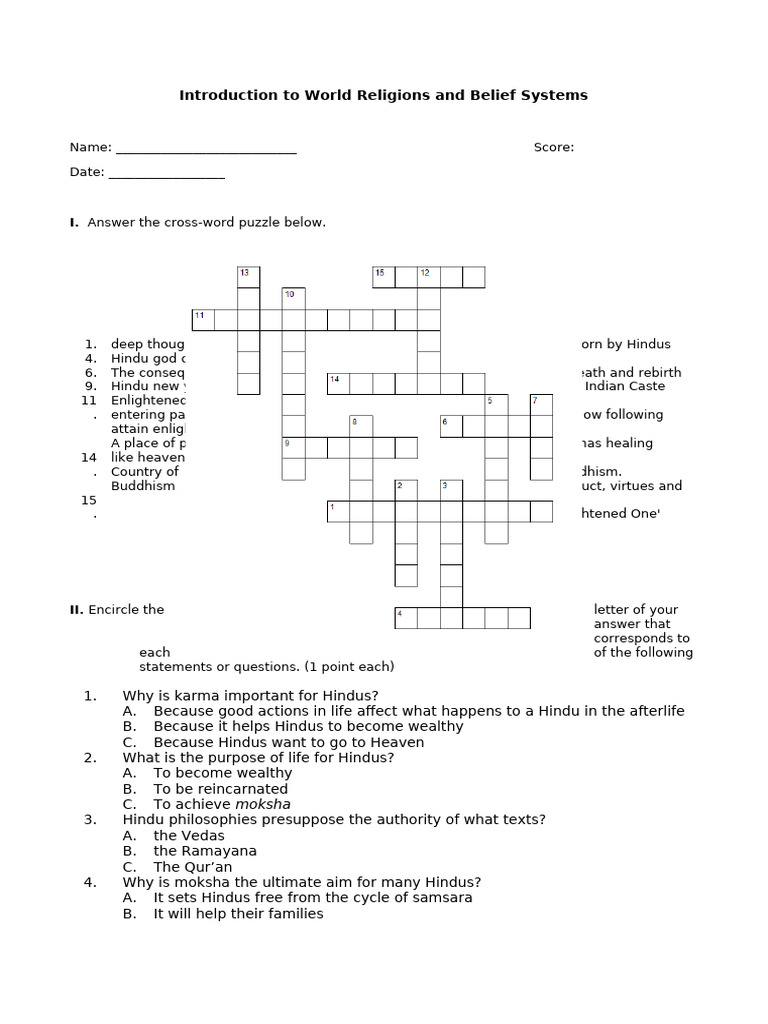 Hinduism and Buddhism Worksheet Answers | PDF | Moksha | Four Noble Truths