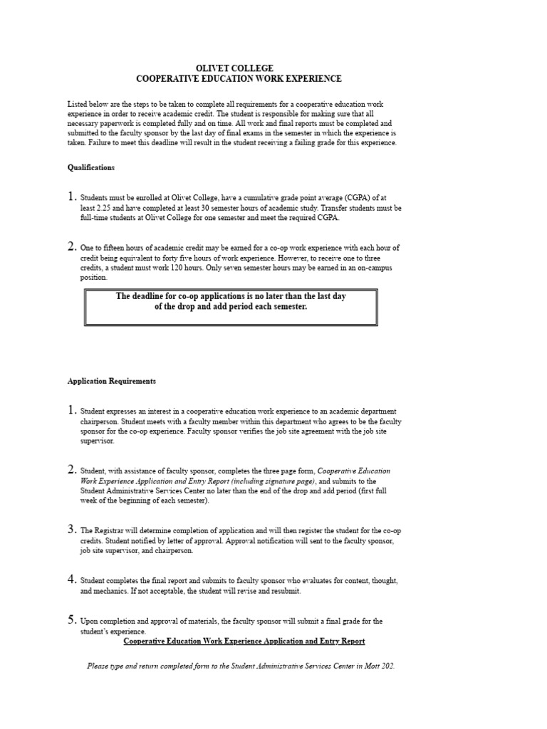 Cooperative Education Work Experience - REV | PDF | Course Credit | Cognition