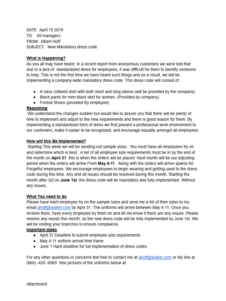 New Mandatory Employee Dress Code | PDF | Dress | Clothing