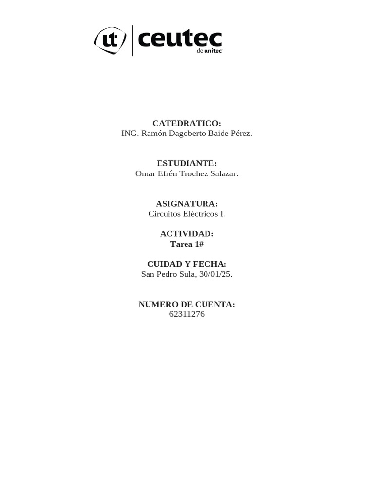 TAREA1 - OmarTrochez - 62311276 - CircuitosEléctricos I | PDF