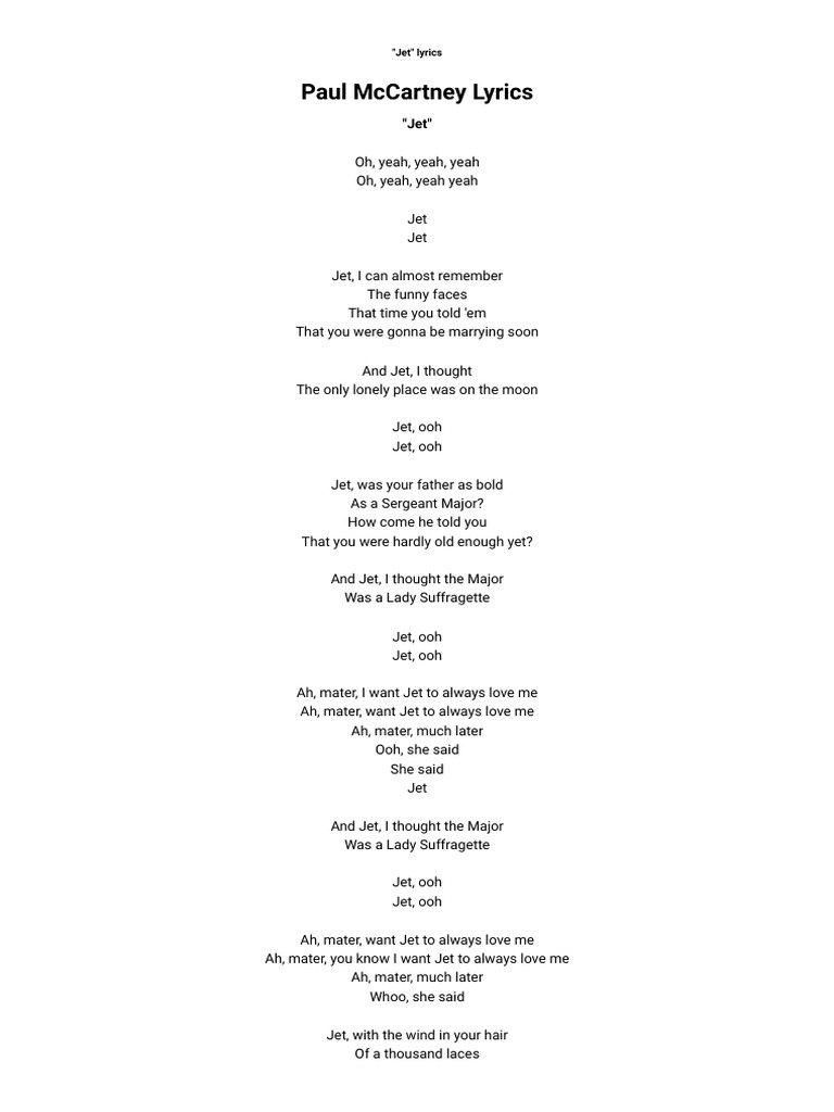 Paul McCartney - Jet Lyrics | PDF