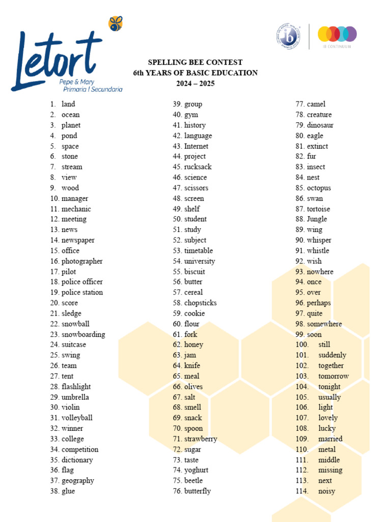 2024-2025 6th Grade Spelling Bee List | PDF