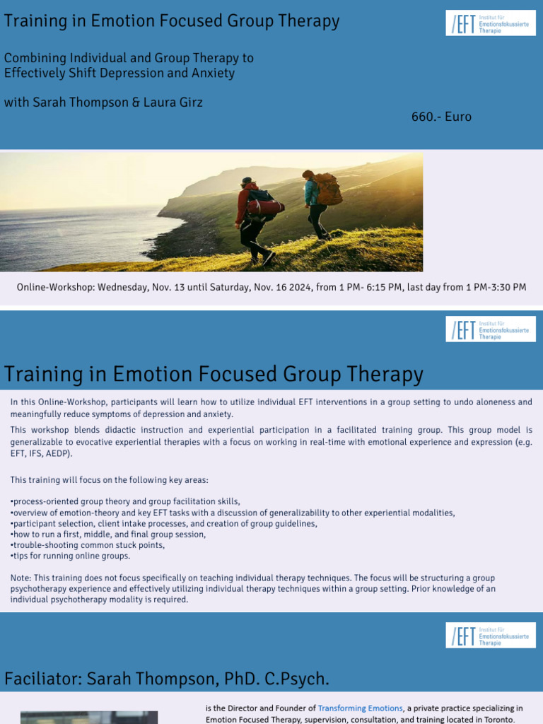 Masterclass Emotion Focused Group Therapy | PDF | Psychotherapy ...