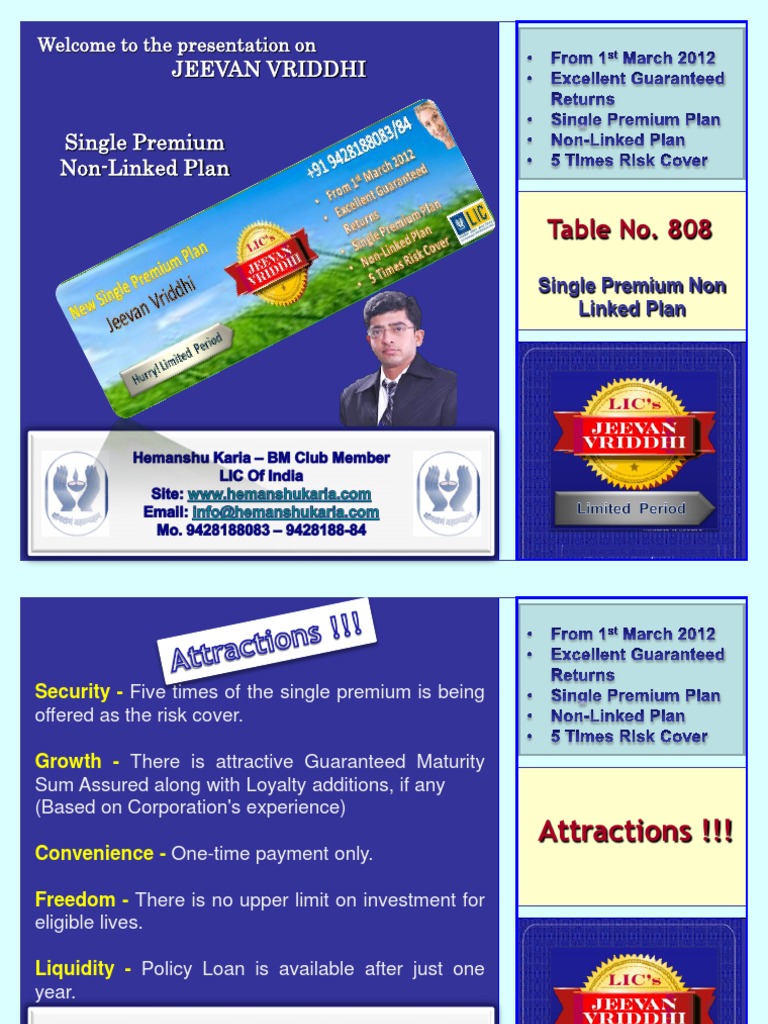 LIC Jeevan Vriddhi Plan No 808 - Hemanshu Karia | PDF