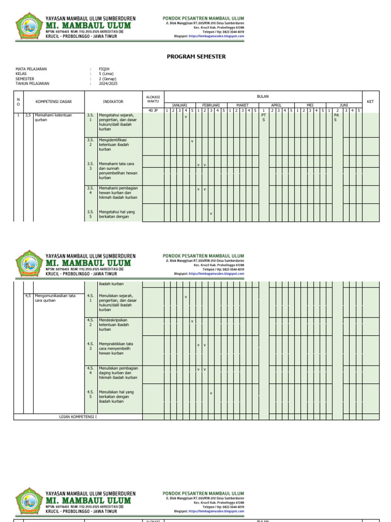 Program Semester Kelas 5 - Genap | PDF