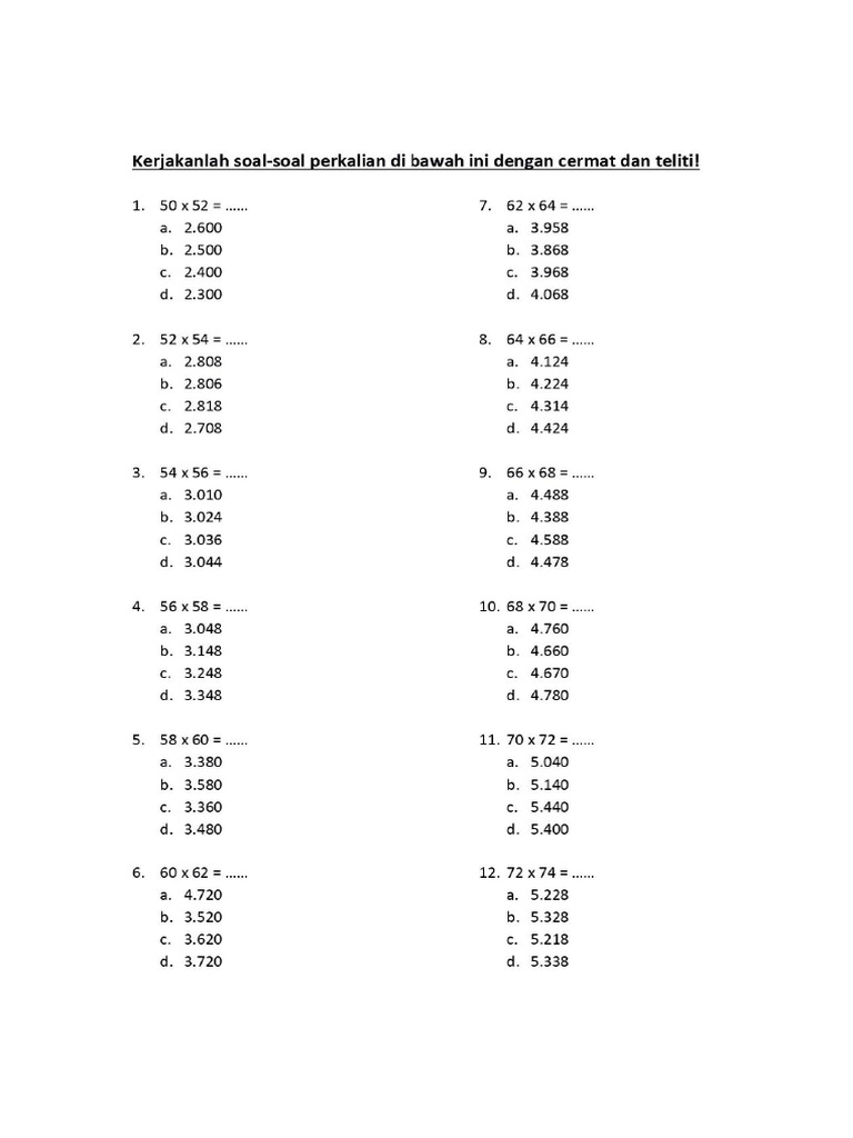Soal Perkalian Kelas 4 | PDF