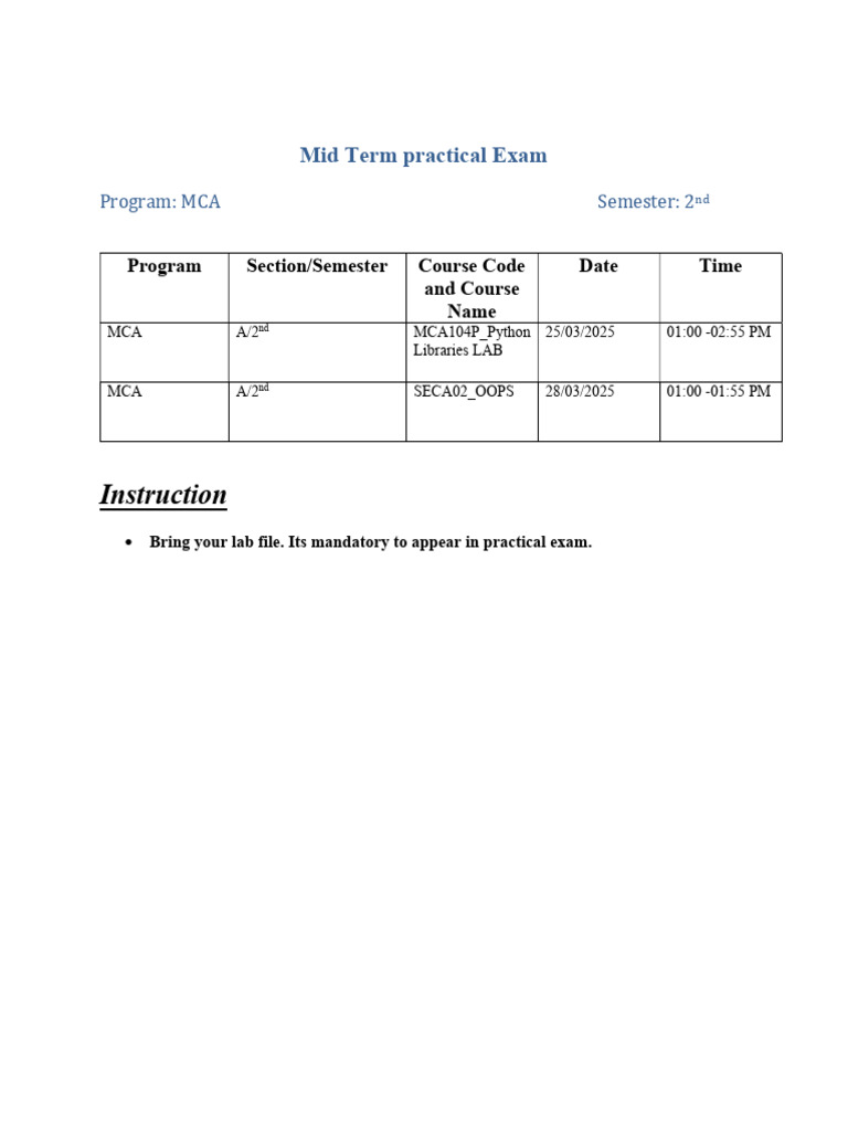 Mca_ Mid Term Practical Exam | PDF