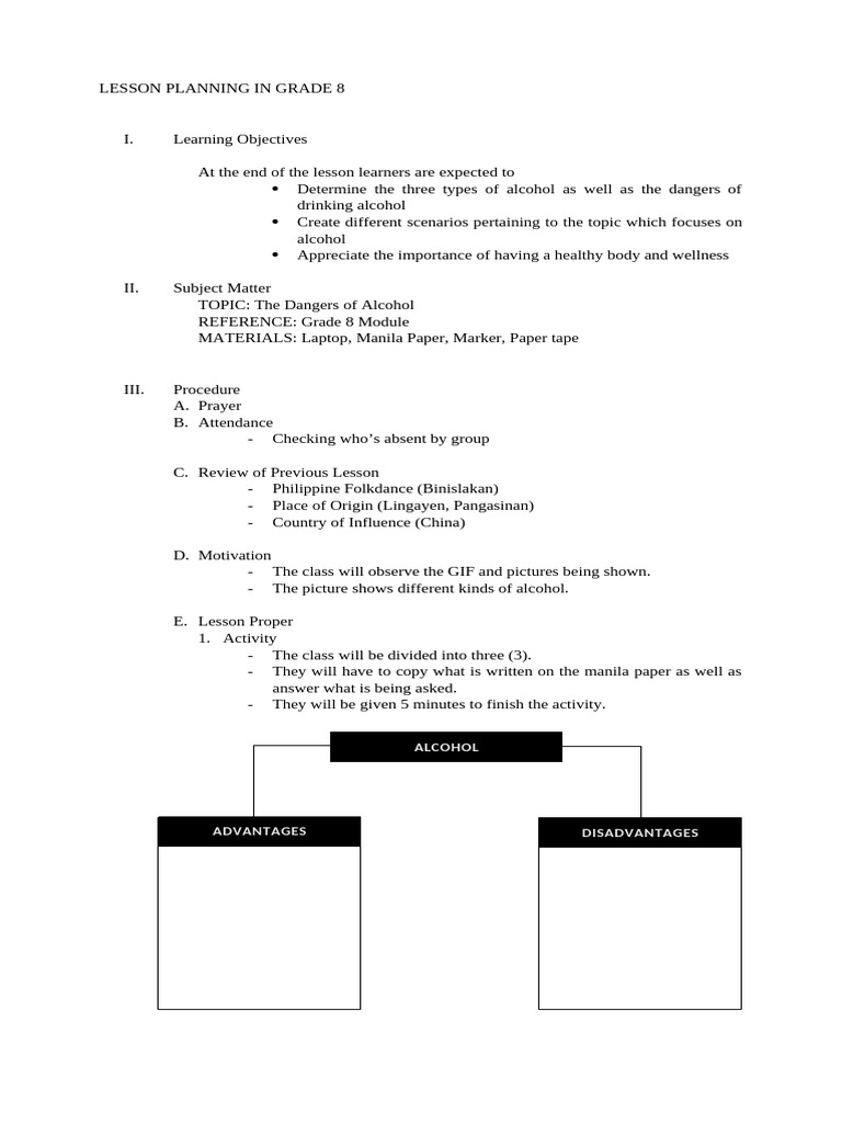 Grade 8 Lesson on Alcohol Awareness | PDF | Learning