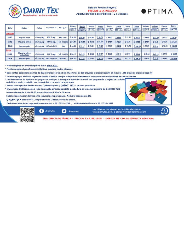 Lista de Precios Playeras Enero 2022 Ok | PDF | Tarjeta de débito | Finanzas personales