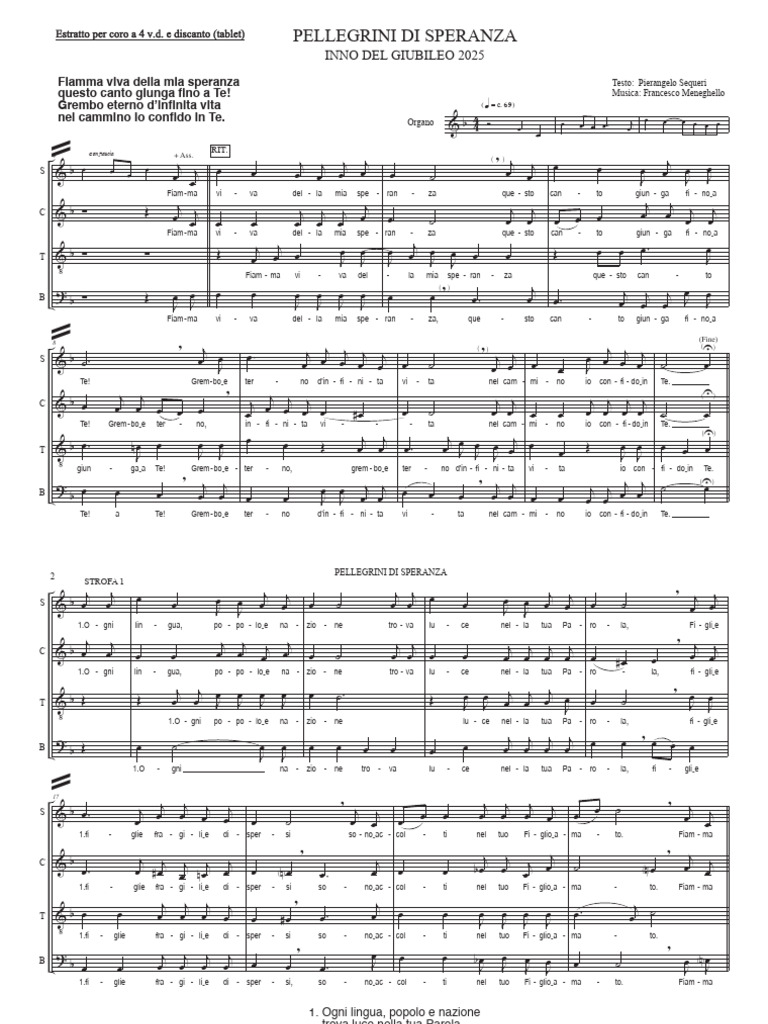 Spartito Inno Giubileo Completo Italiano | PDF