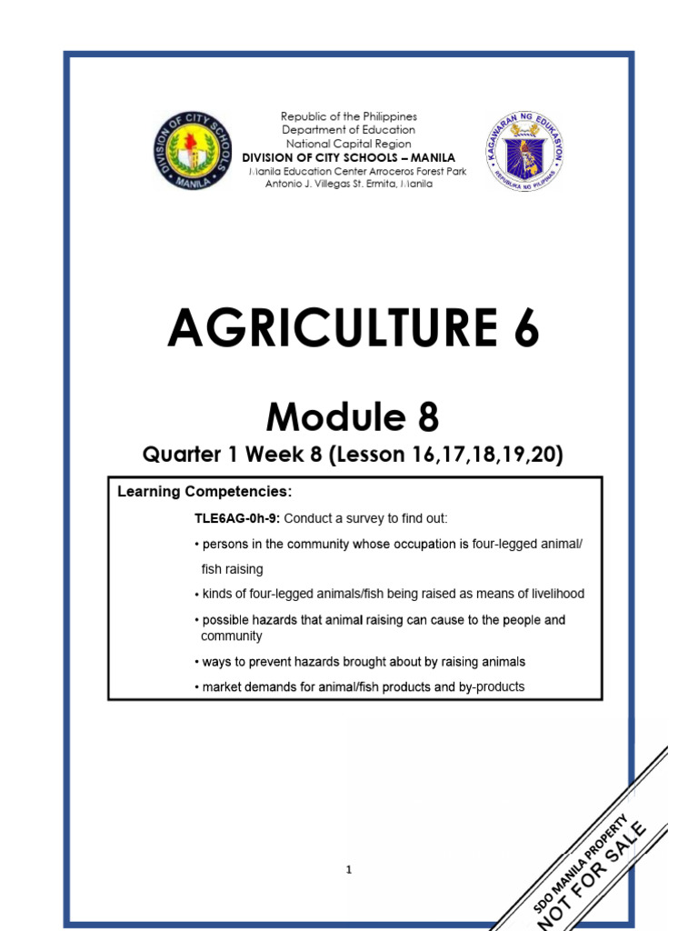 TLE 6 Module 8 Agriculture No Answer Key | PDF | Livestock | Hazards
