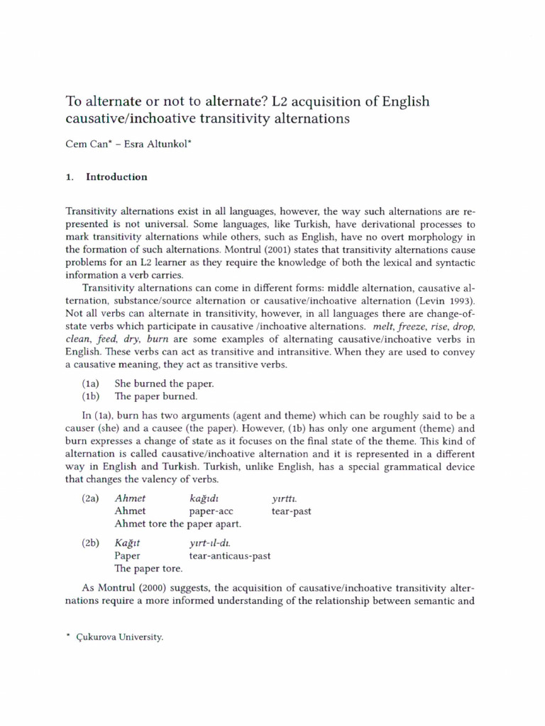 To Alternate or Not To Alternate L2 Acqu | PDF | Lexical Semantics ...