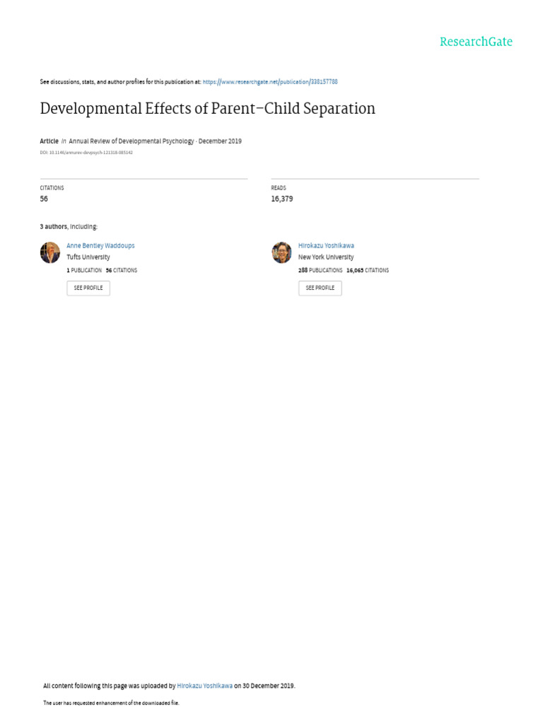 Developmental Effects of Parent-Child Separation | PDF | Attachment Theory | United Nations High ...