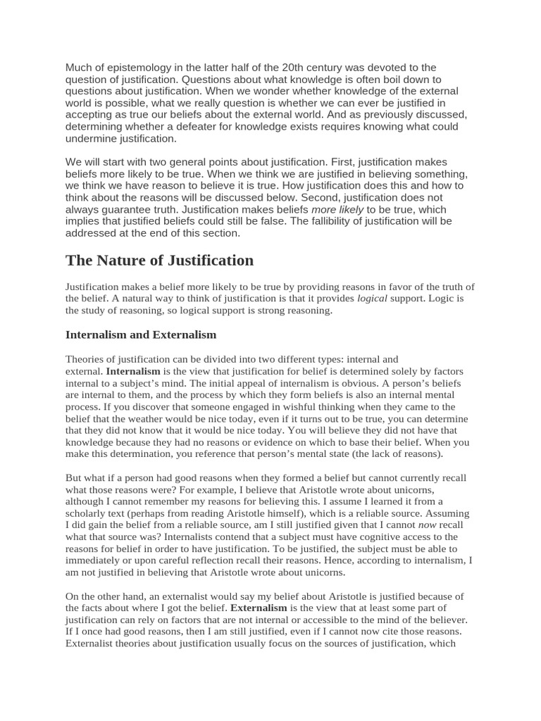 The Nature of Justification | PDF | Internalism And Externalism | Knowledge