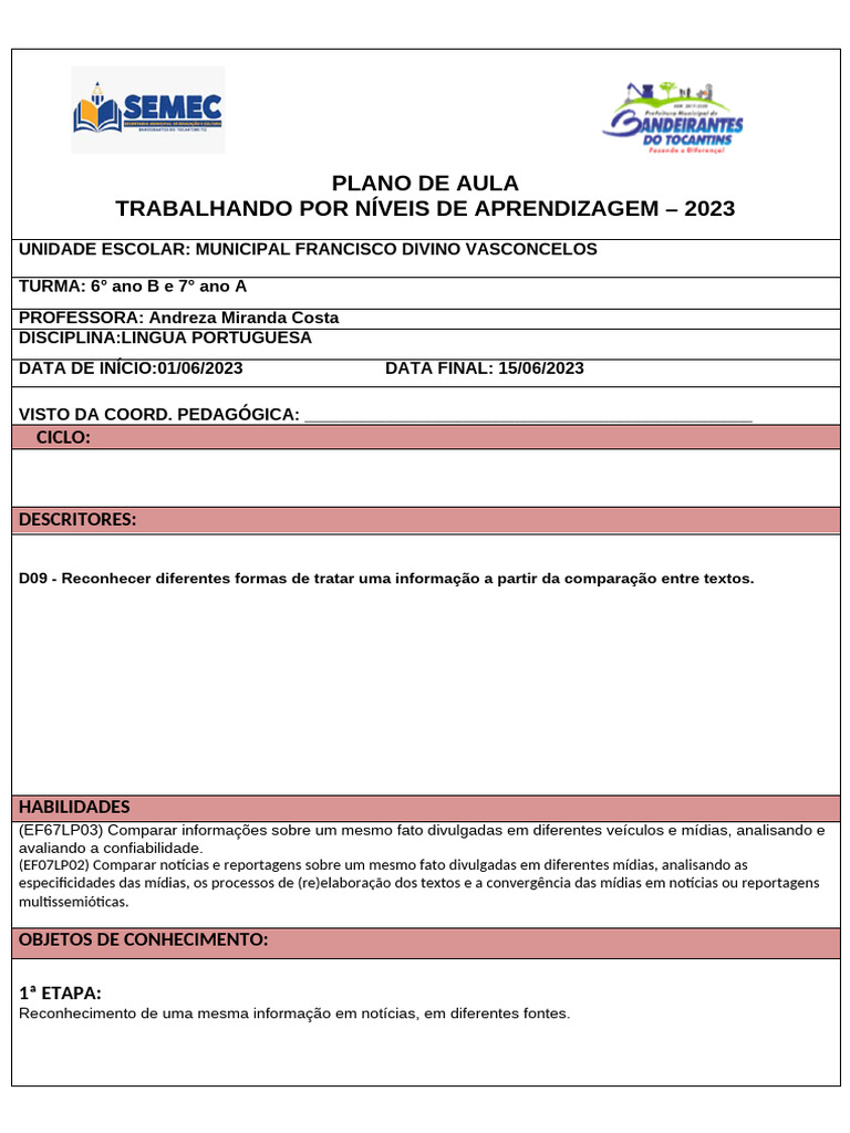 PLANO DE AULA de Matematica6 e 7 Ano 26 de Abril | PDF | Mídia de massa | Jornalismo
