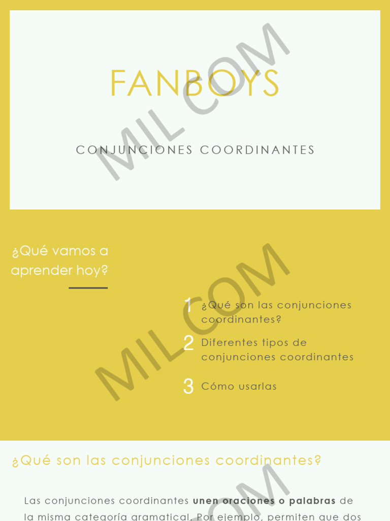 Fanboys Slp2 | PDF | Oración (Lingüística) | Relaciones sintácticas