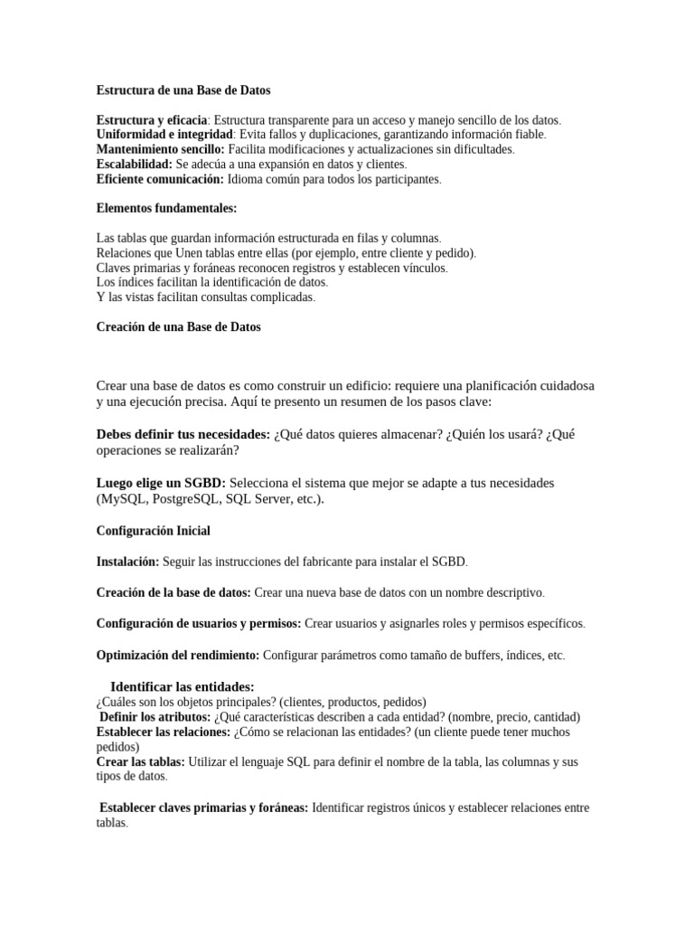 Estructura de Una Base de Datos | PDF | Bases de datos | SQL