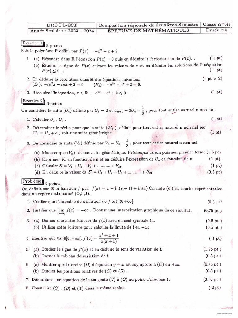 Compo 2e Sem Maths TleA PLE | PDF