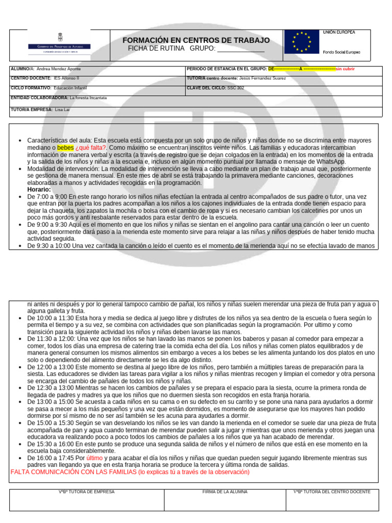Ficha Rutina Andrea Mendez Aponte 27 de Abril - Revisada | PDF