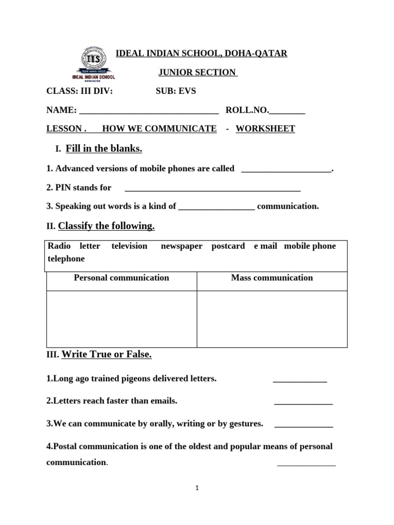 Class 3 Evs LS.7 How We Communicate Worksheet | PDF